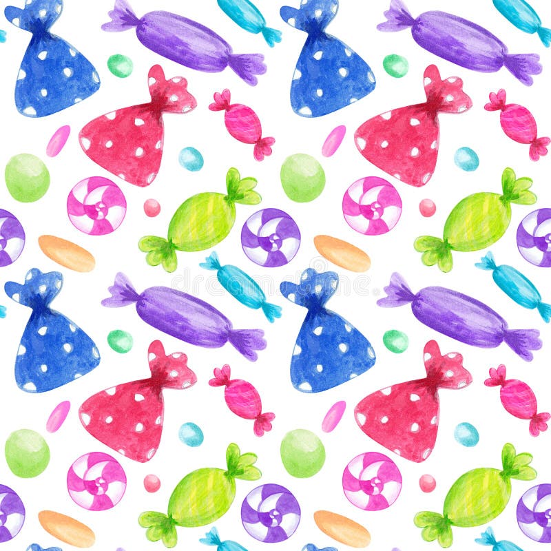 Candies Seamless Pattern Watercolor Sweets Pattern Treats Illustration ...