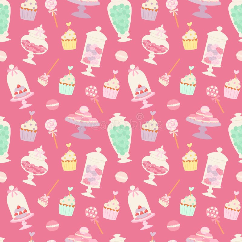 Candies and Sweets Cartoon Style Seamless Pattern Vector Illustration ...