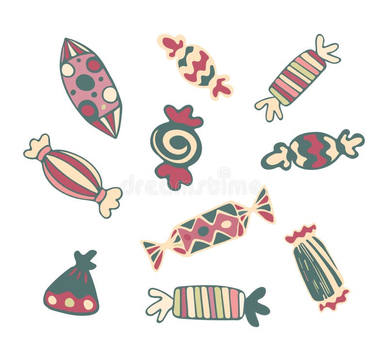 Cute Retro Candies, Colorful Vintage Sweets Stock Vector - Illustration ...