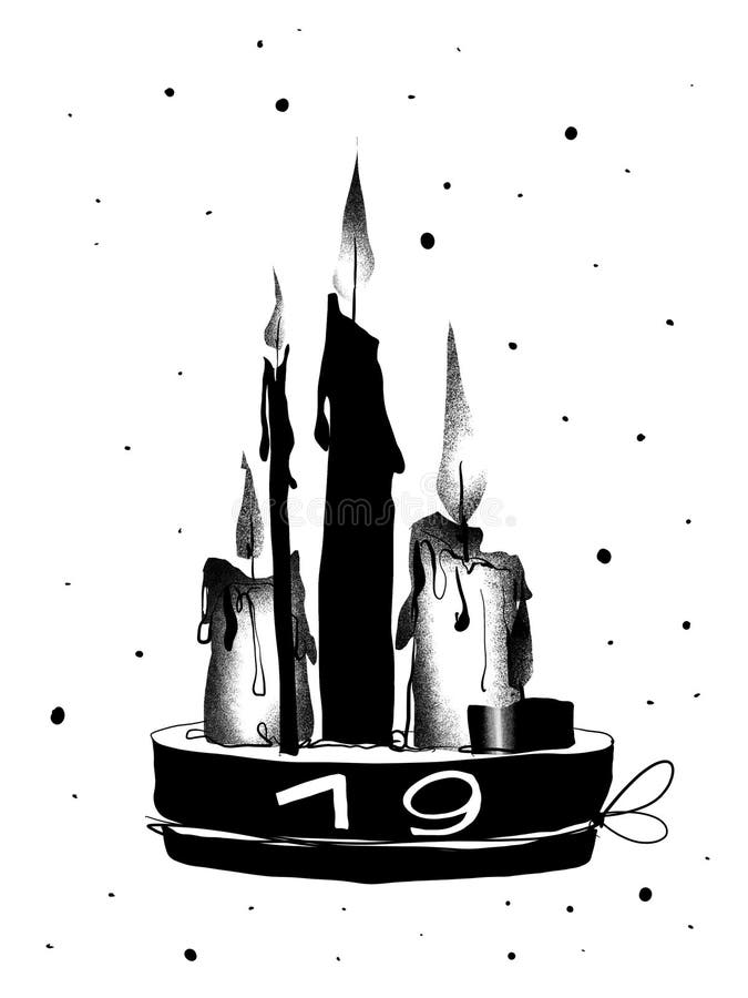 Stencil Illustration Advent Calendar: Plate with Five Lit Candles, Day ...