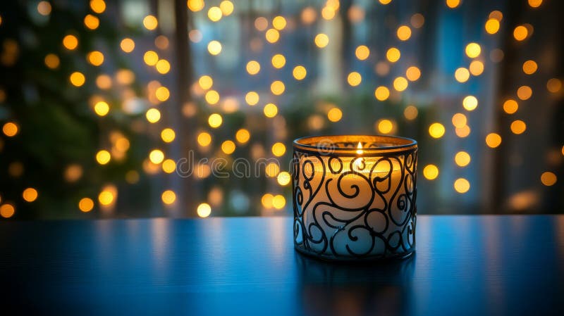 A Candle Alight in an Elaborate Metal Holder, Framed by a Bokeh ...