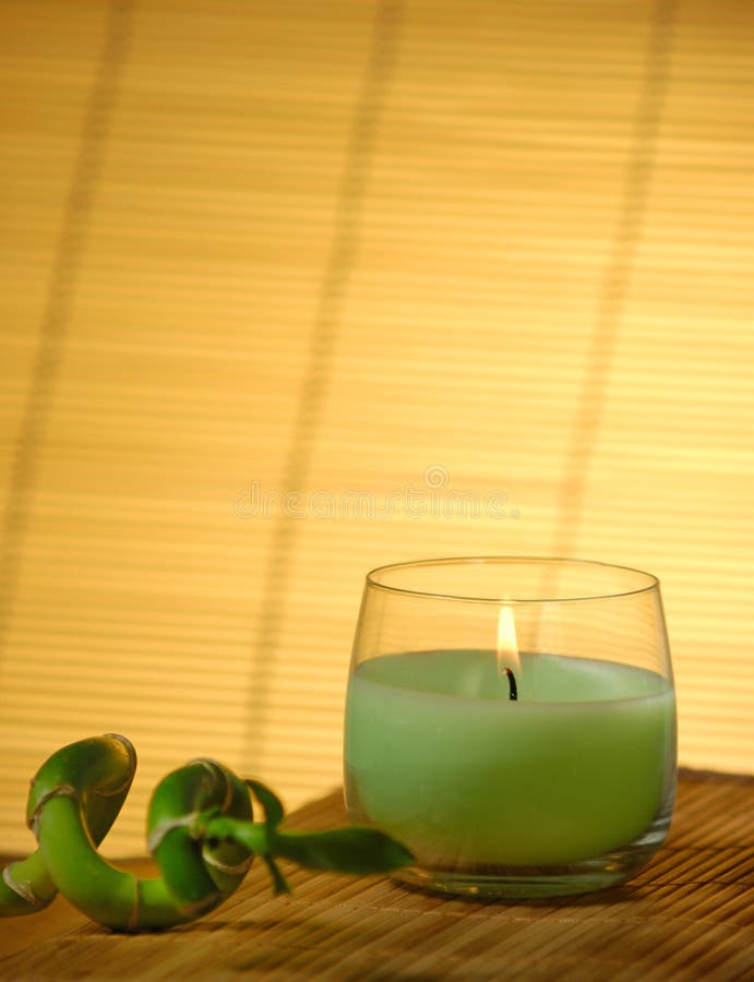 Candle and Bamboo on Rattan Matte Stock Photo - Image of flame, aroma ...