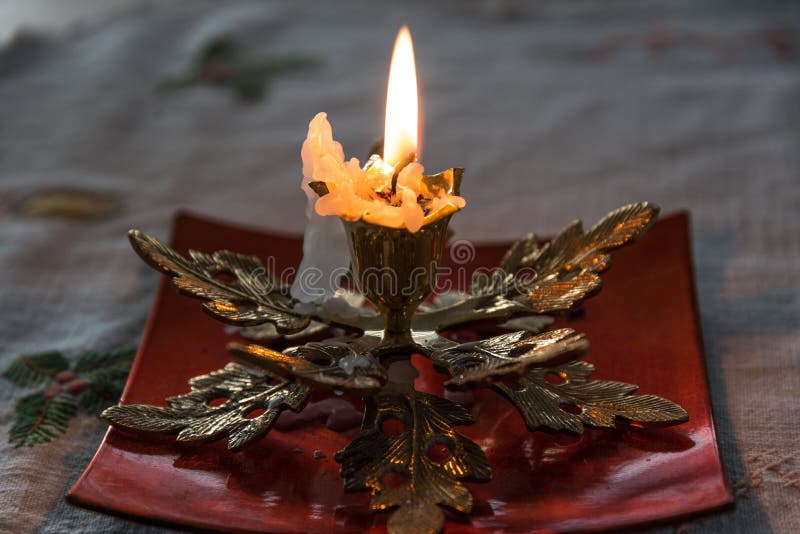 Candle Burning in the Candlestick Stock Photo - Image of life, romance ...
