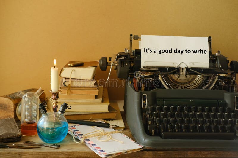 Candle Burning in Candlestick, Stack Old Books, Letters, Vintage ...