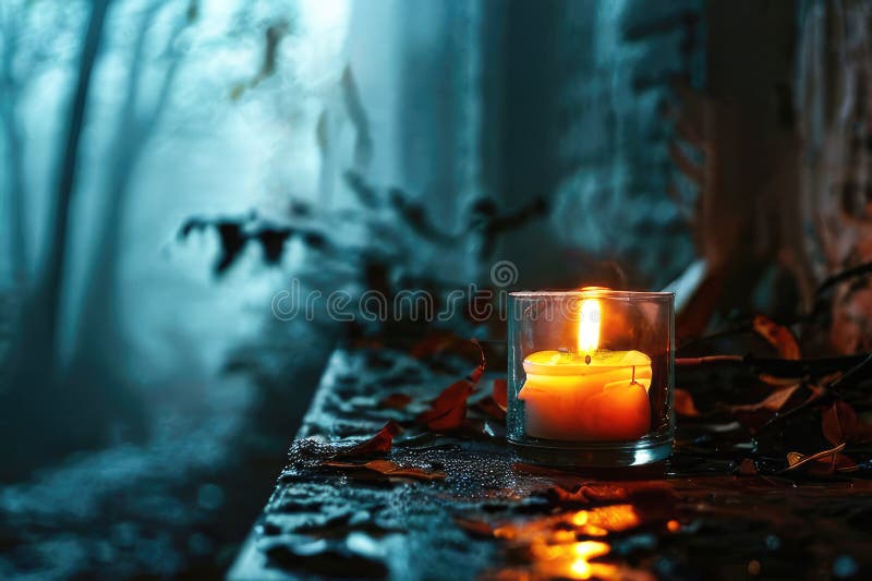 Candle Burning in the Dark Forest Stock Photo - Image of dark ...