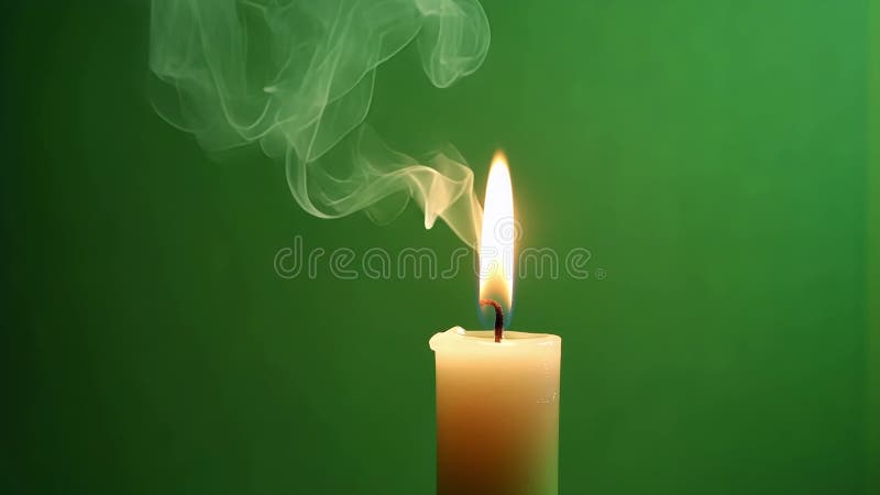 Candle Burning and Emitting Smoke on Green Screen Background Stock ...