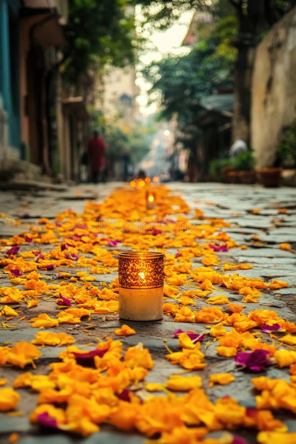 Candle on Cobblestone Street Stock Image - Image of generated ...