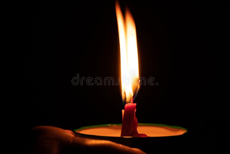 Candle Fire in the Dark, Burning Candle Flame Stock Photo - Image of ...