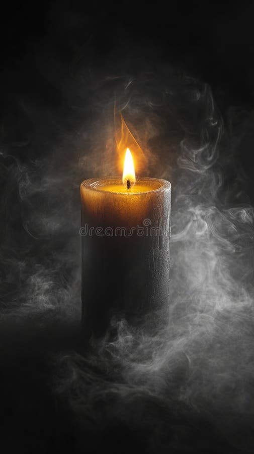 Candle Flame Casting Light with Swirling Smoke in the Dark Stock Image ...