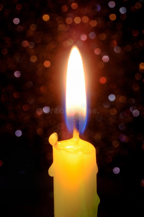 Candle Flame Light at Night and Reflection Effect of the Mirror with ...