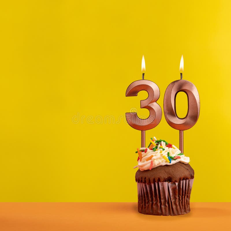 Candle with Flame Number 30 - Birthday Card on Yellow Background Stock ...