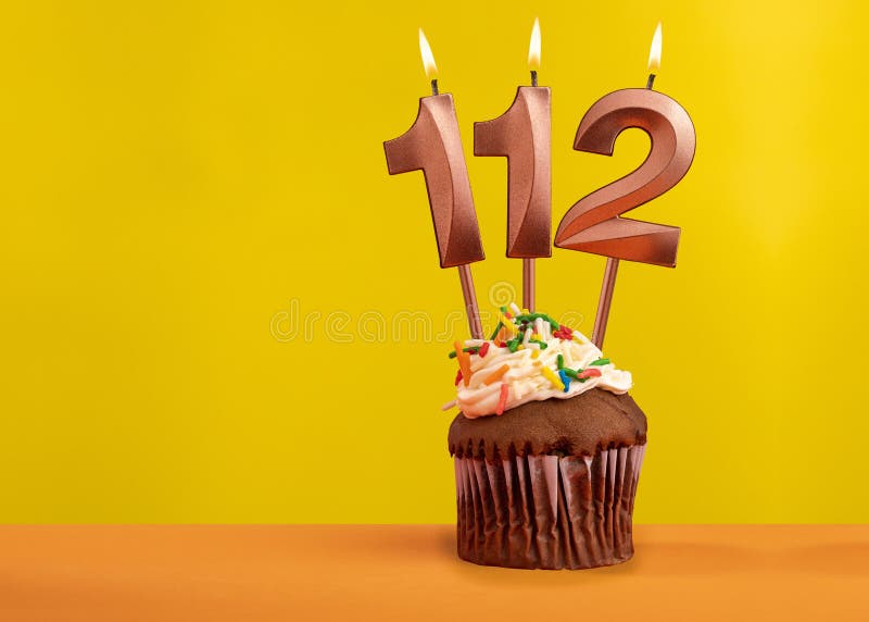 Candle with Flame Number 112 - Birthday Card on Yellow Background Stock ...