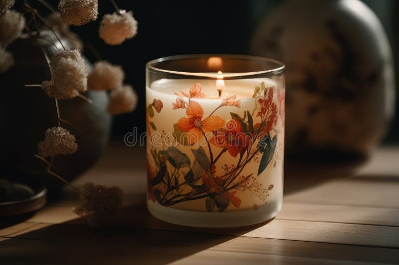 A Candle with a Floral Scent. Generative AI Stock Photo - Image of ...
