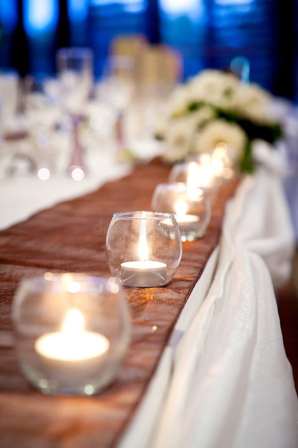 Candle with Flowers on Bridal Table Wedding Theme Stock Image - Image ...