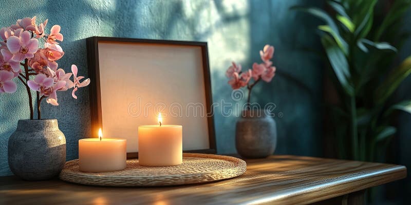 Candle and Frame on a Dark Background for Memorial Tribute Stock ...