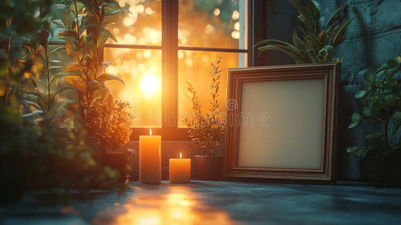 Candle and Frame on a Dark Background for Memorial Tribute Stock ...