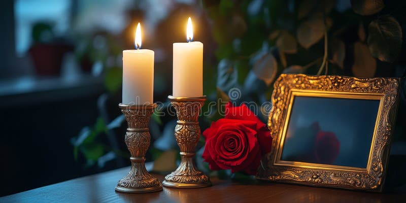 Candle and Frame on a Dark Background for Memorial Tribute Stock ...
