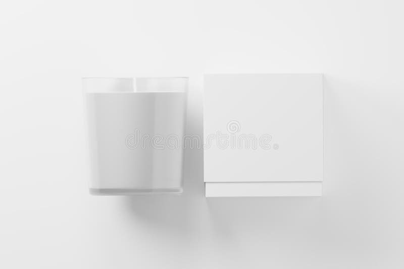Candle Glass with Box Packaging 3D Rendering White Blank Mockup Stock ...