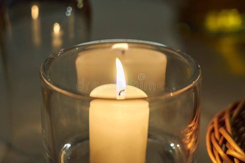 Candle in Glass on a Table. Stock Image - Image of celebration, candle ...