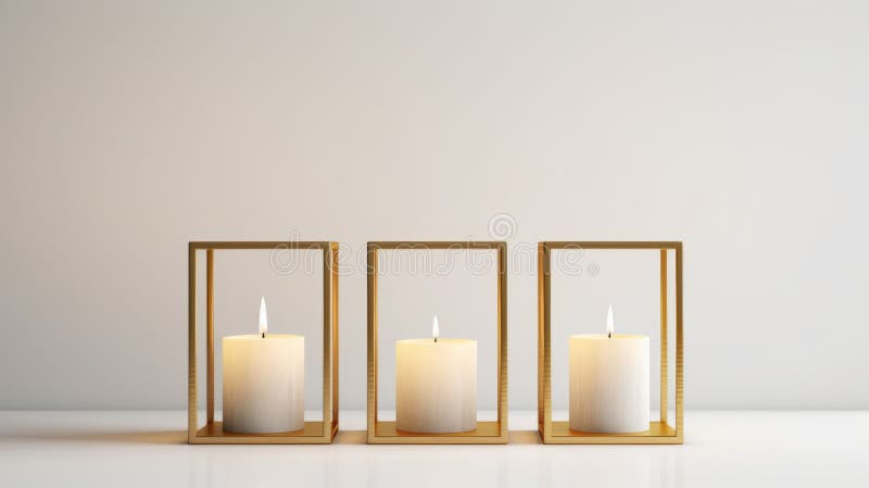 Minimalistic White Background Candle Holder with Golden Frame Stock ...