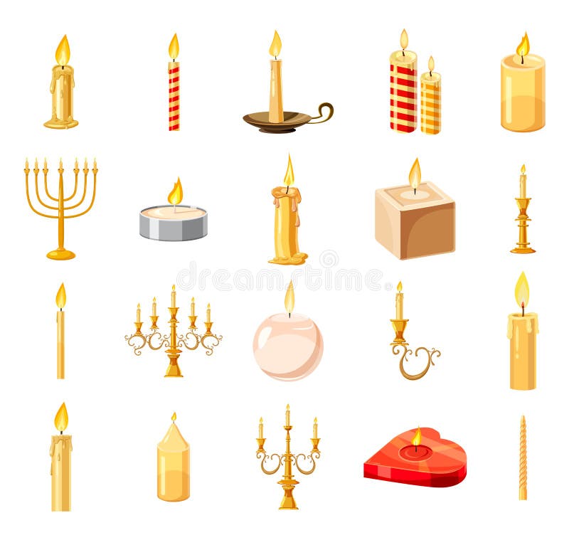 Candle Icon Set, Cartoon Style Stock Vector - Illustration of burn ...