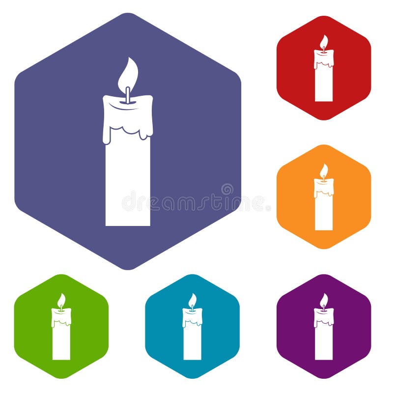 Candle icons set hexagon stock vector. Illustration of lighted - 91692719