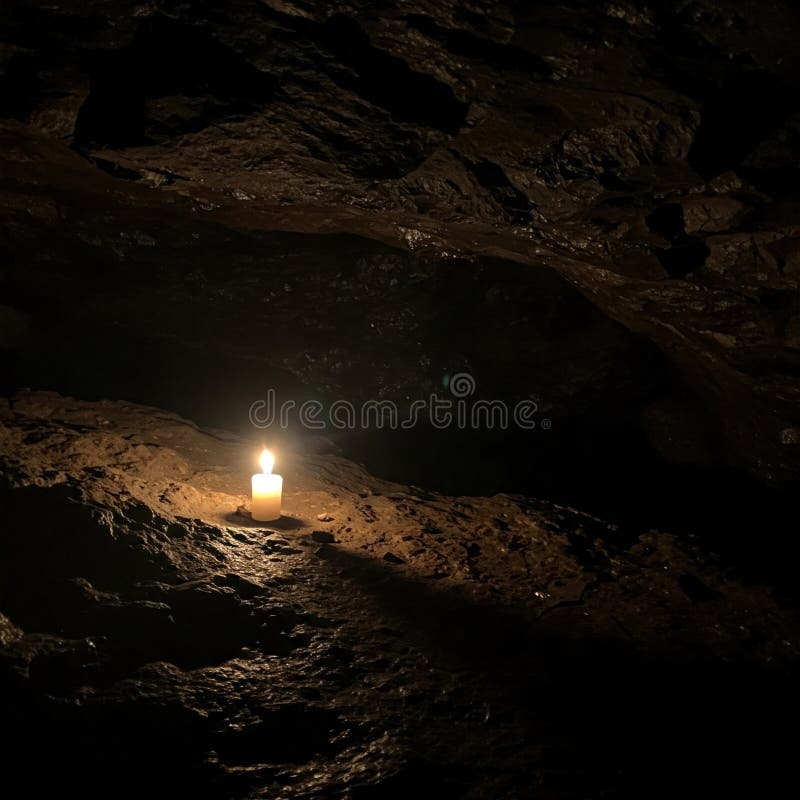 The Candle Illuminates the Dark Cave with a Soft Light. Stock Image ...
