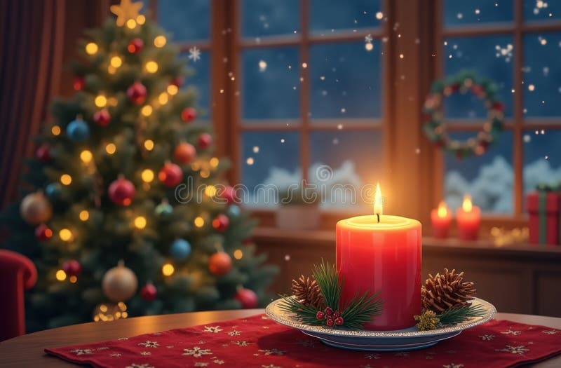 A Candle Inside a Christmas Scene 1-11-2024 Stock Illustration ...