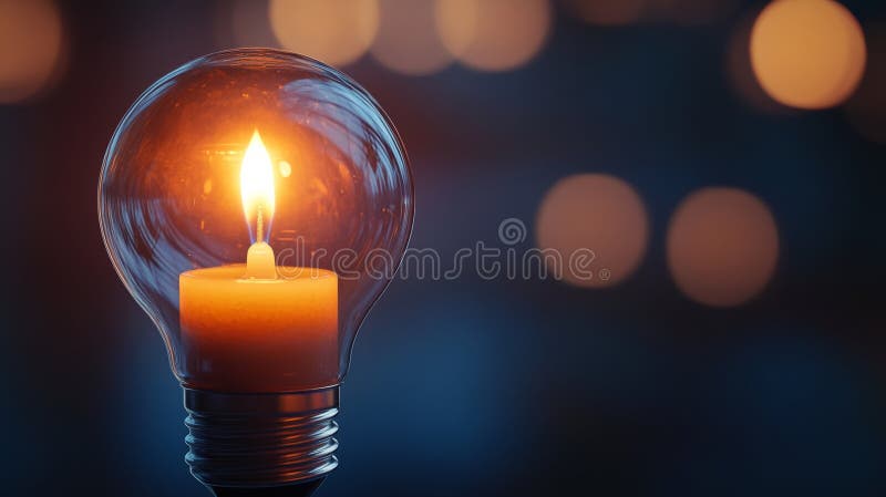 Candle Inside a Light Bulb Glows in a Dark Room, Creative Lighting ...
