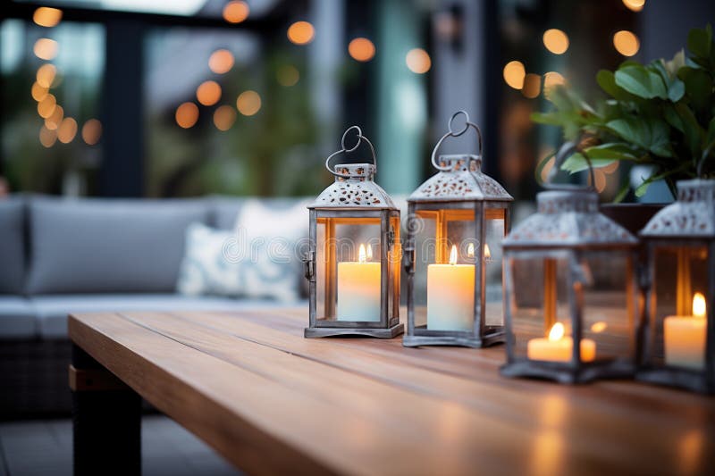 Candle Lanterns on an Outdoor Patio Table Stock Photo - Image of ...