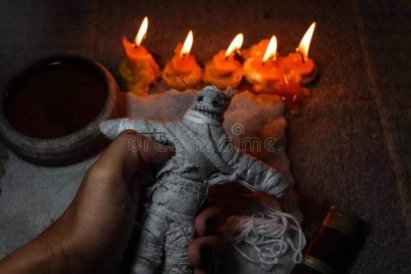 Candle Light in the Dark and Curse Doll Stock Image - Image of harm ...