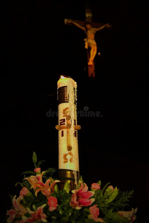 Candle Light on Easter Vigil Stock Image - Image of easter, cross ...