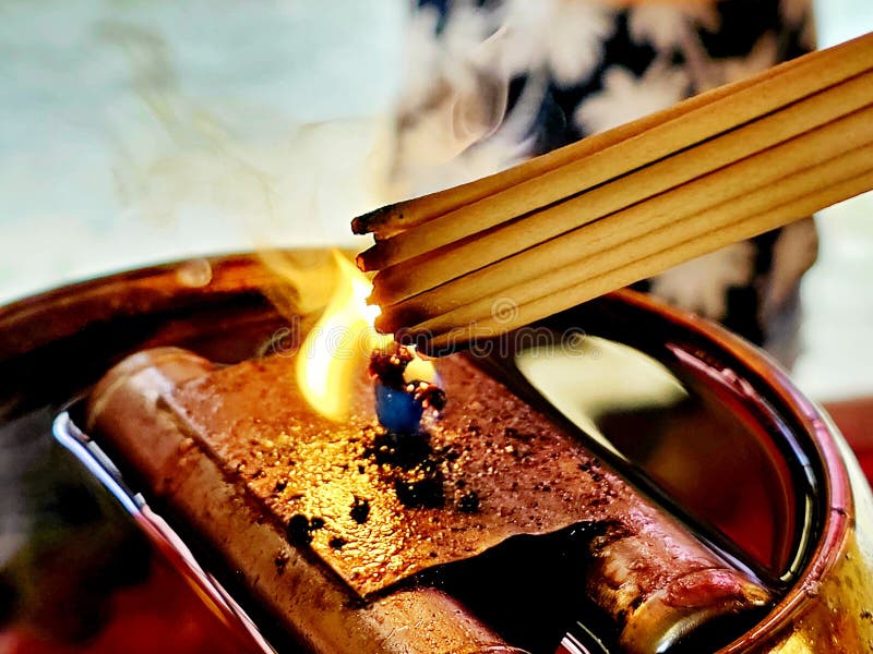 Candle Light Fire Candlestick with Burning Joss Stick Incense for ...