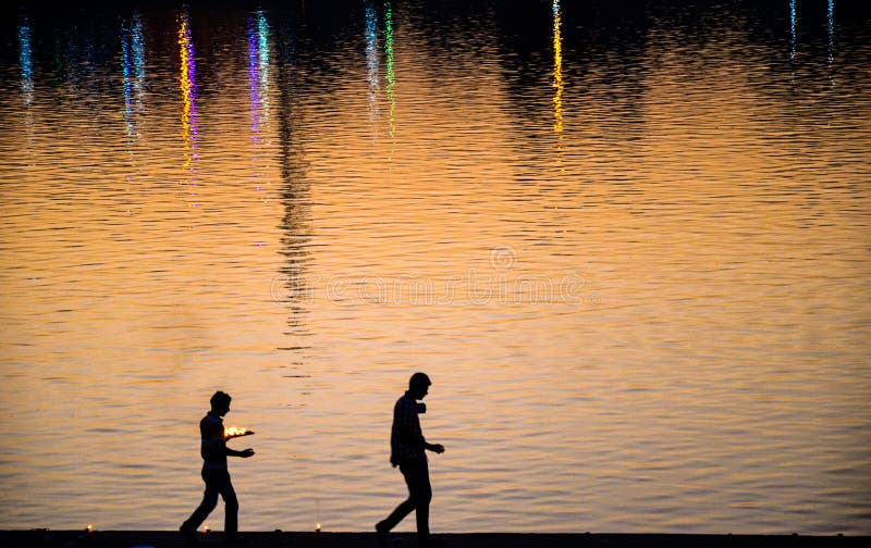 Candle Lighting Ceremony, Pushkar, Rajasthan, India Stock Image - Image ...