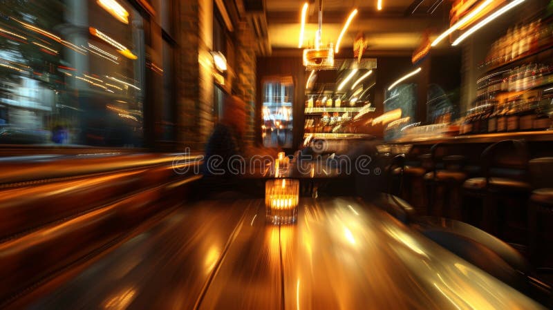 Candle is Lighting Empty Table in Blurred Pub Interior Stock Photo ...