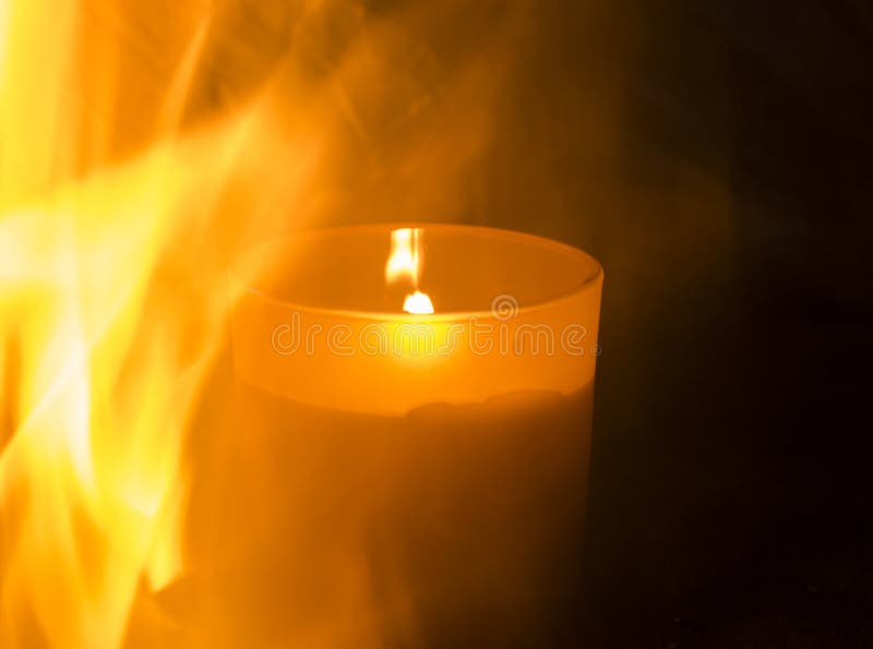 Candle Lights in Fire, Fire Background Stock Image - Image of dark ...