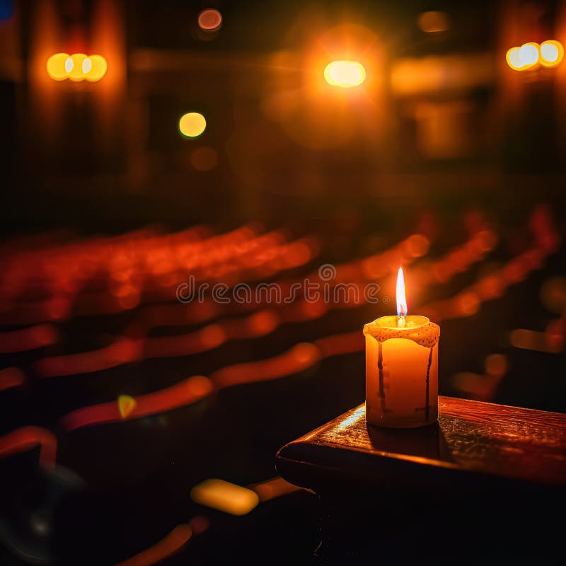 Candle is Lit in a Dark Room with a Wooden Table Stock Image - Image of ...