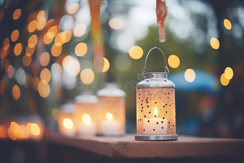 Candle Lit Lanterns at an Outdoor Event Stock Image - Image of ...