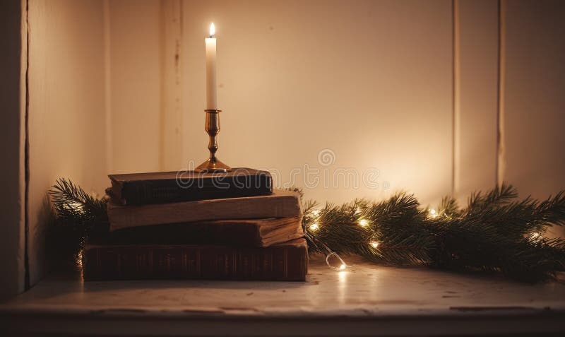 Lit Candle Top Stack Books Stock Photos - Free & Royalty-Free Stock ...