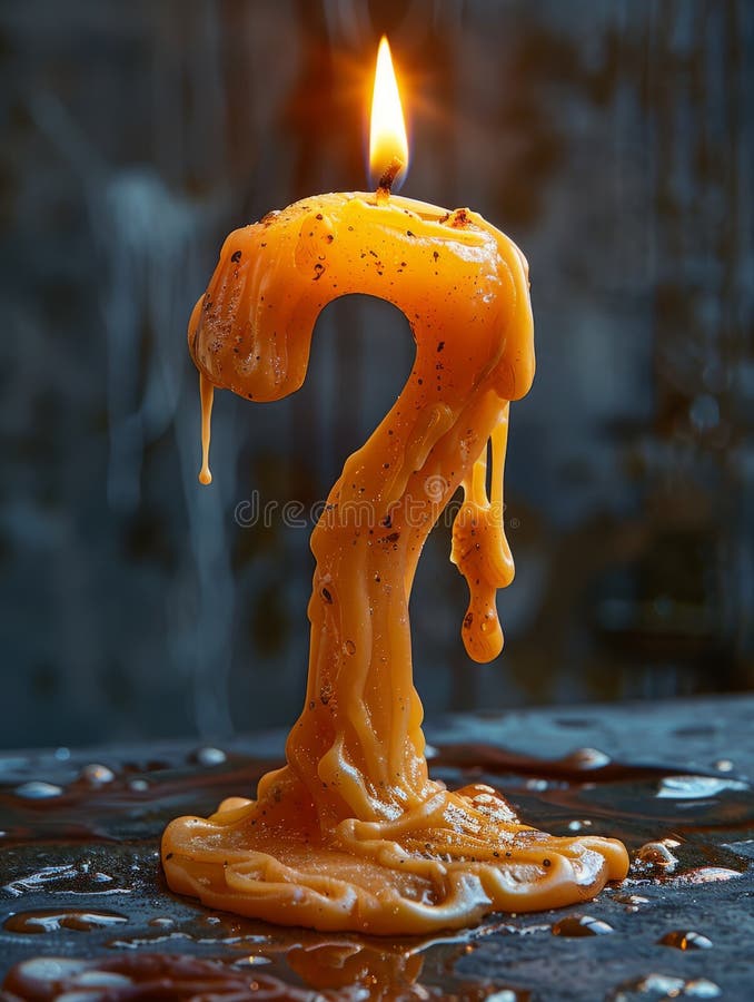 Candle Melting into a Question Mark Shape with a Burning Flame. Stock ...