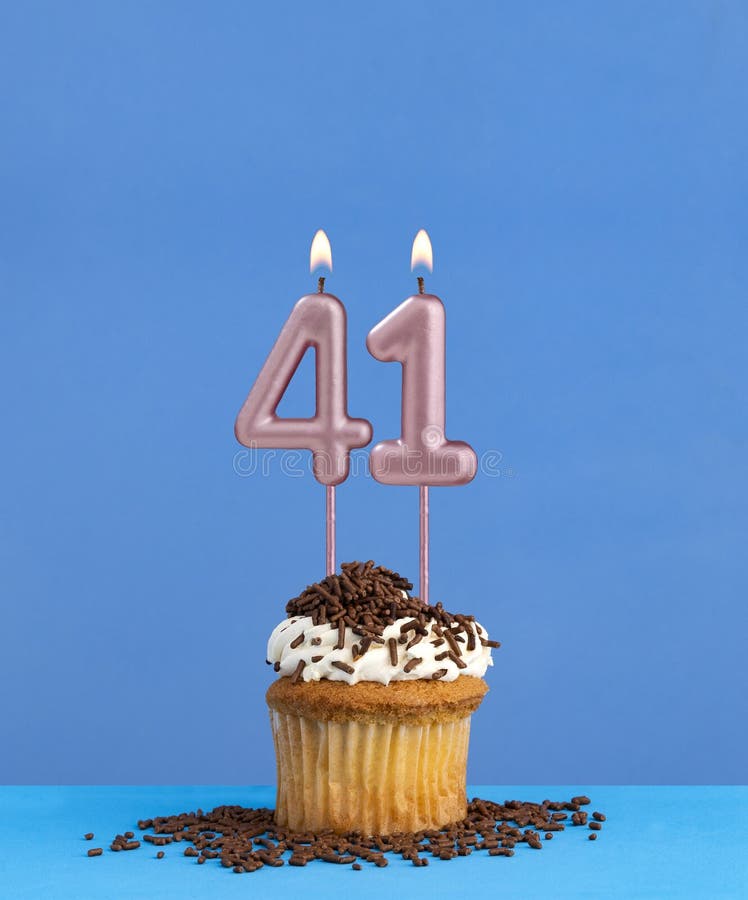 Candle Number 41 - Birthday Card with Cupcake on Blue Background Stock ...