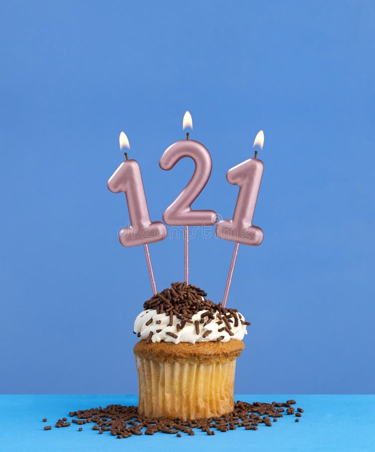 Candle Number 121 - Birthday Card with Cupcake on Blue Background Stock ...