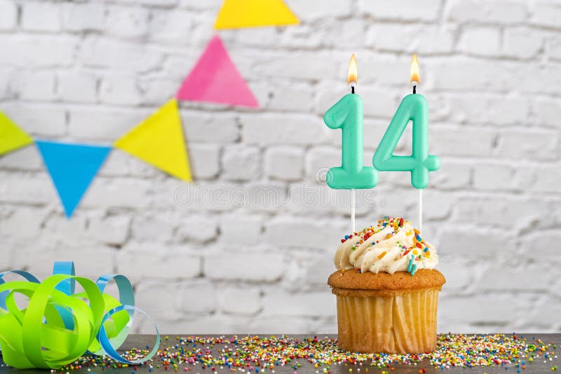 Candle Number 14 - Birthday Celebration with Cupcake Stock Illustration ...