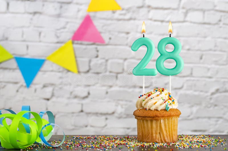 Candle Number 28 - Birthday Celebration with Cupcake Stock Illustration ...