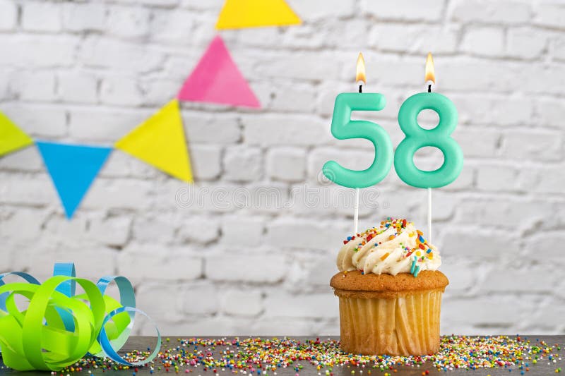 Candle Number 58 - Birthday Celebration with Cupcake Stock Illustration ...