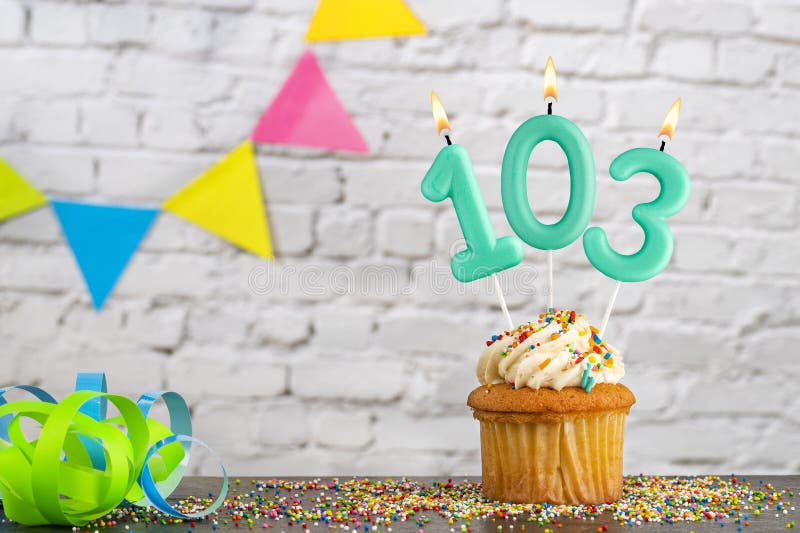 Candle Number 103 - Birthday Celebration with Cupcake Stock Photo ...