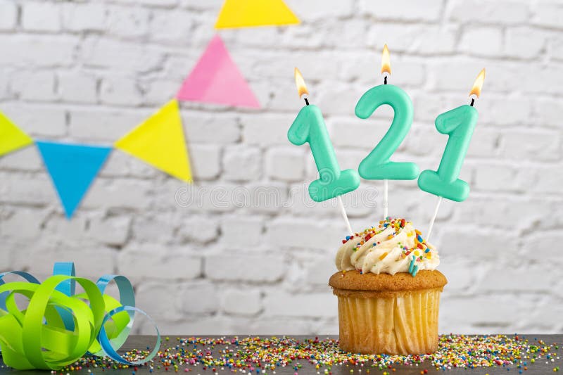 Candle Number 121 - Birthday Celebration with Cupcake Stock Image ...
