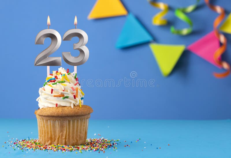 Candle Number 23 - Cake Birthday in Blue Background Stock Photo - Image ...