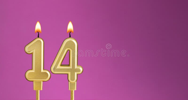 Candle Number 14 in Purple Background - Birthday Card Stock Photo ...