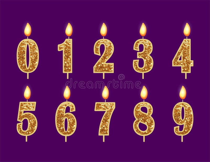 Birthday Glitter Golden Candle Numbers Stock Vector - Illustration of ...